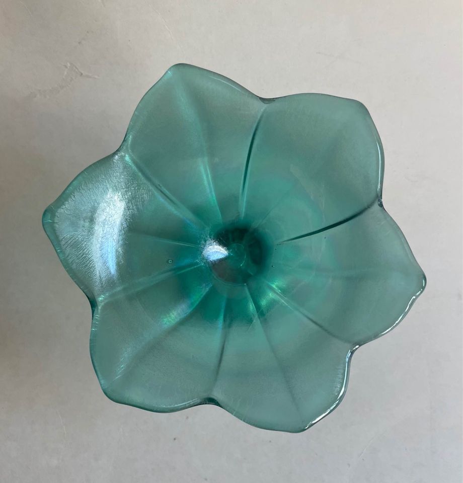 STUNNING and RARE! Fenton Steigel Green Stretch Glass Candlestick ...