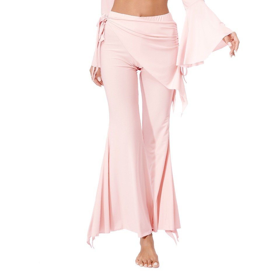 Womens Bottoms Wide Leg Belly Dance Elastic Waistband Pants Solid Color ...