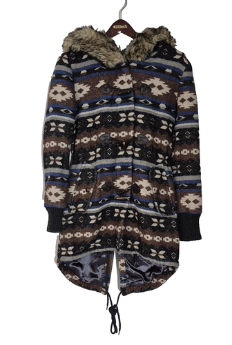 Buffalo Outerwear Coat Womens S Brown Southwestern Tribal Faux Fur Hood ...
