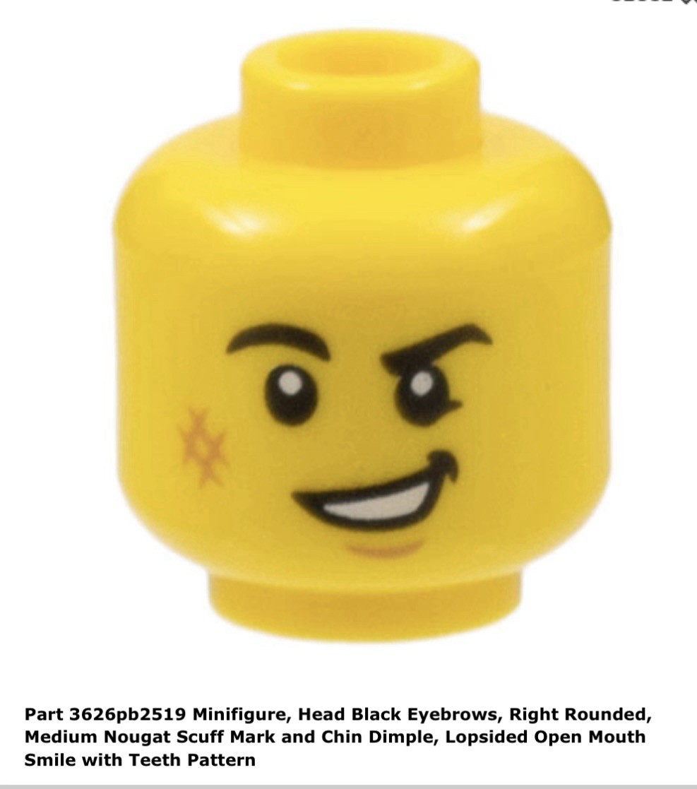 Lego 10 Heads With Scuff Mark and Chin Dimple,Lopsided Open Mouth Smile ...