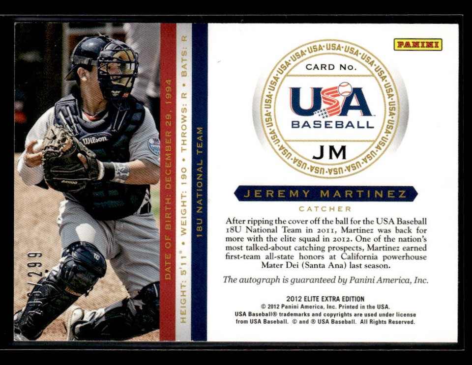2012 Elite Extra Edition USA Baseball 18U Signatures #11 Jeremy ...