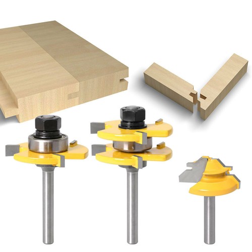 1/4'' Shank Tongue and Groove Router Bit Set w/ 45° Lock Miter Joint ...