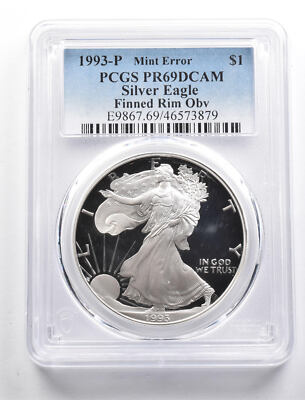 Mint Error PR69 Cam 1993-P American Silver Eagle Finned Rim OBV PCGS ...