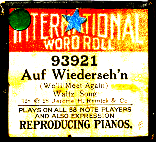 INTERNATIONAL Reproducing Word Roll AUF WIEDERSEH'N 93921 Player Piano ...