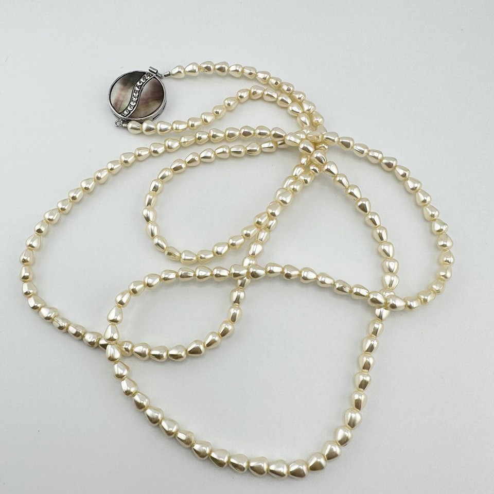 Vintage Faux Pearl Abalone Rhinestone Decorative Clasp Rope Length 50 ...