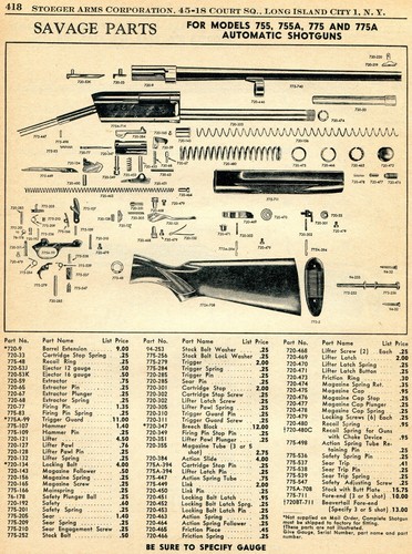 1956 Print Ad of Savage Model 755 755A 775 775A Automatic Shotgun Parts ...