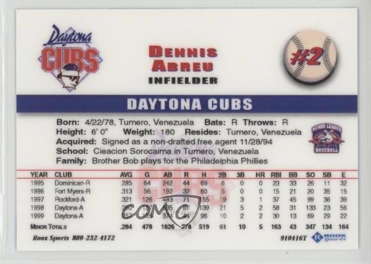 2000 Rook Sports Daytona Cubs Dennys Abreu Dennis Abreu Rookie RC | eBay