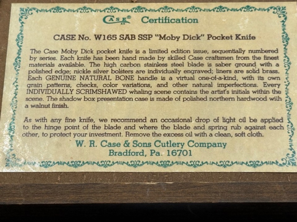 Vintage Case W165 SAB SSB Moby DIck bone handled Limited Ed. w/case ...