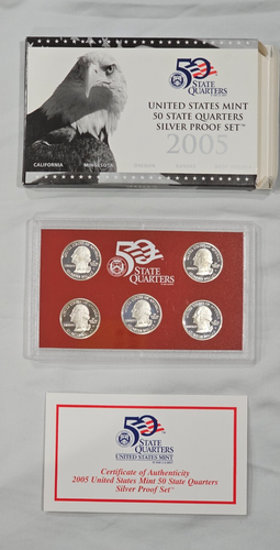 2005 UNITED STATES MINT 50 STATE QUARTERS SILVER PROOF SET W/COA, OGP ...