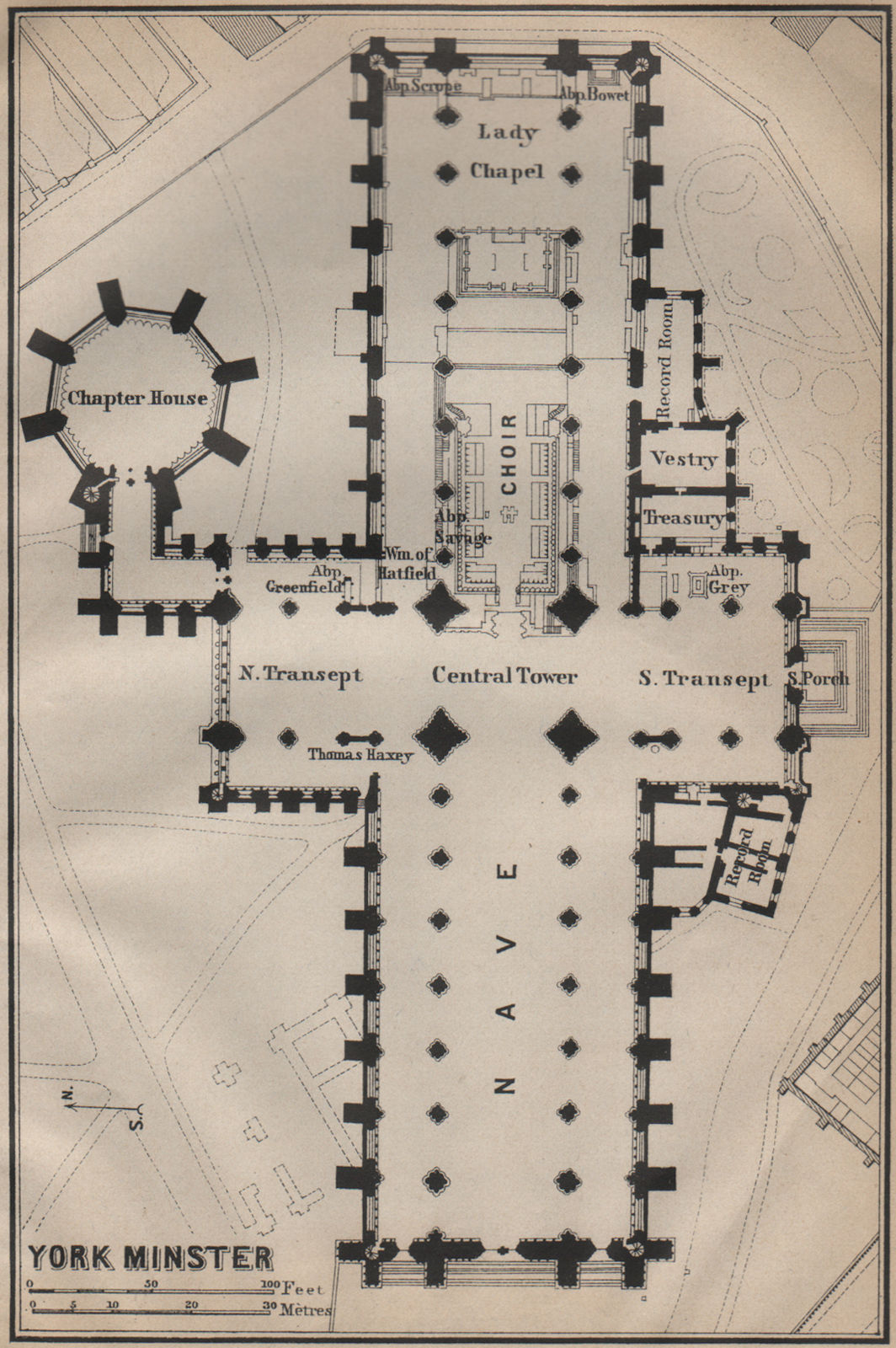 YORK MINSTER floor plan. Yorkshire. BAEDEKER 1910 old antique map chart ...