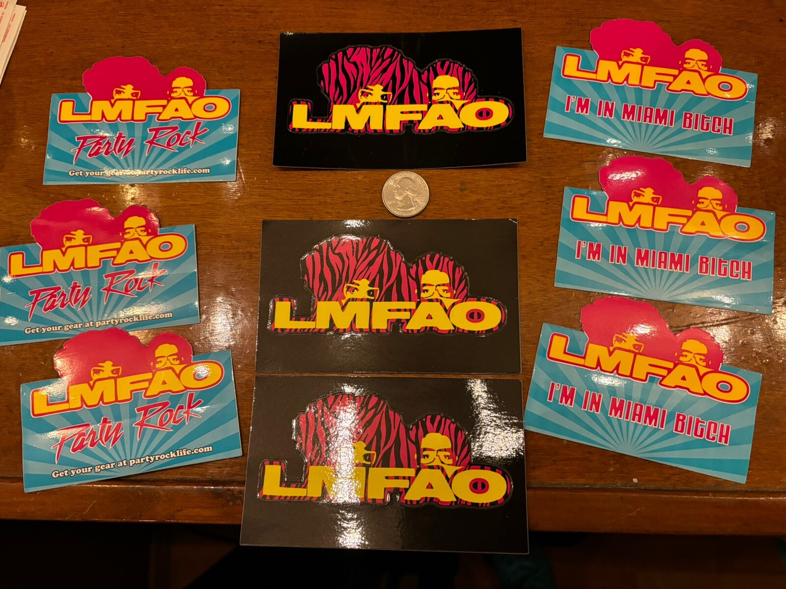 LMFAO Stickers ( Lot of 9) original Promo 4x3 Bonus free flag sticker ...