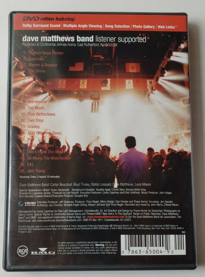 Dave Matthews Band - Listener Supported (DVD, 2000) -Live Music - Used ...