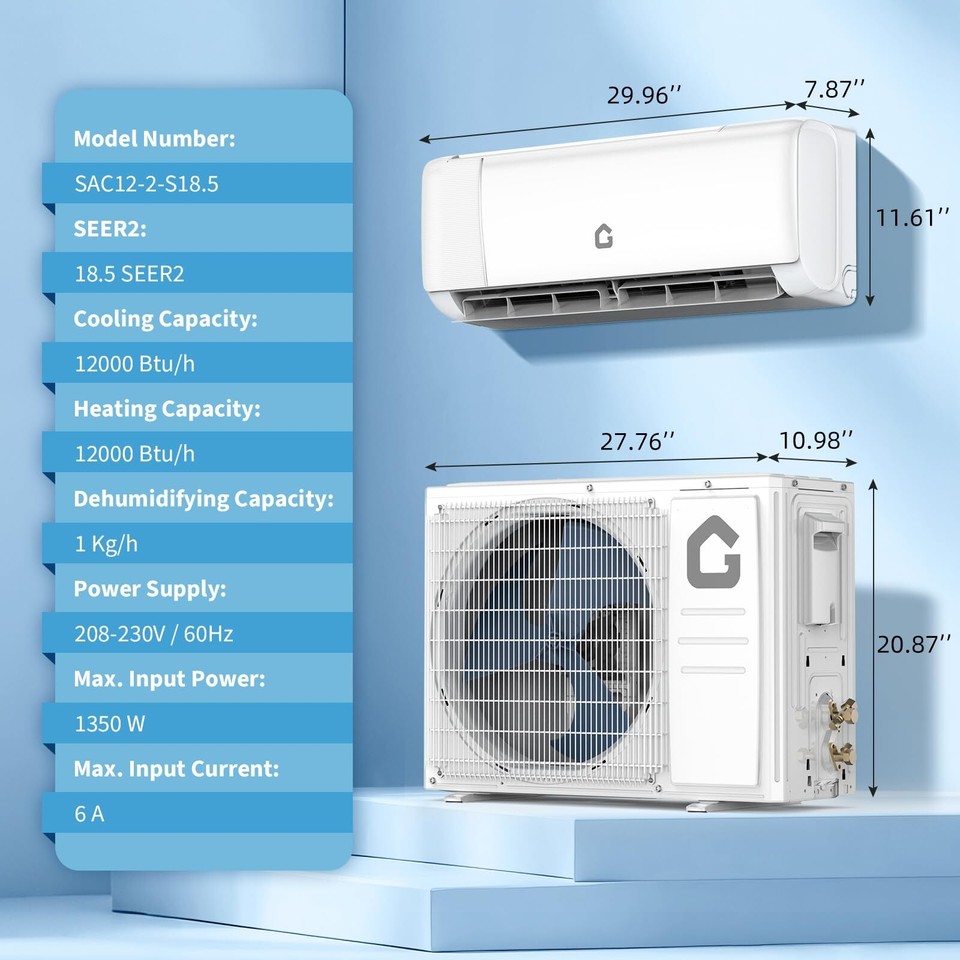 12000 BTU Mini Split Air Conditioner Ductless Inverter System Heat Pump ...