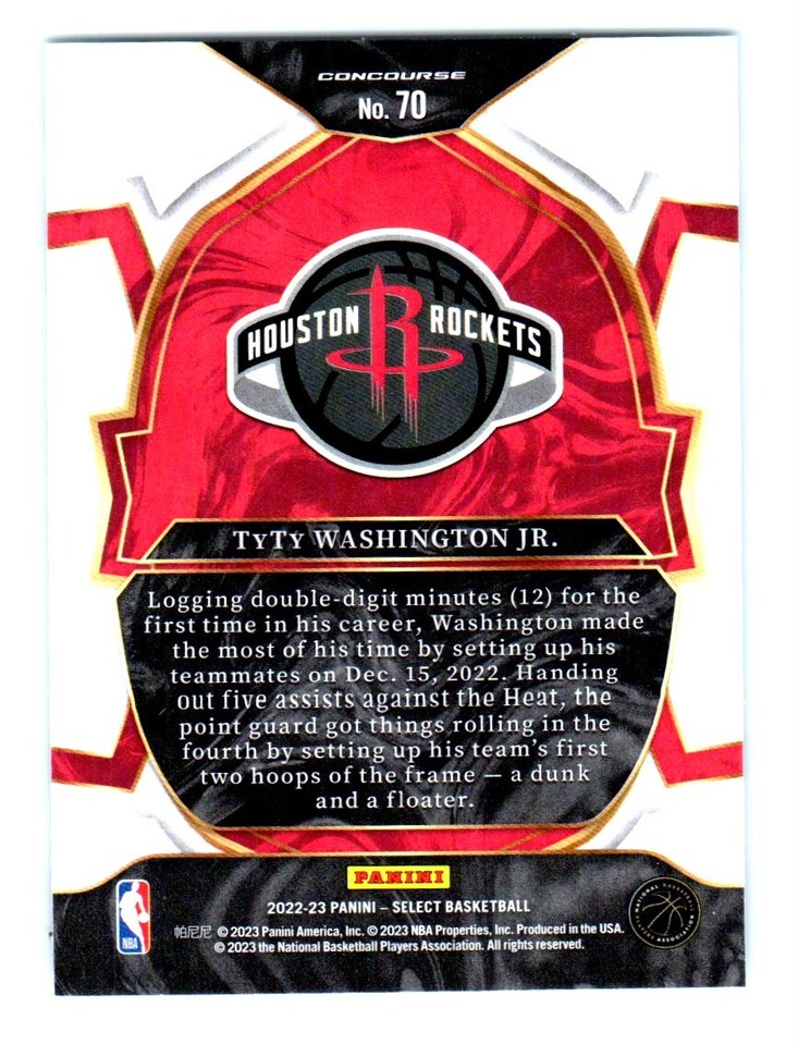 2022-23 Panini Select Concourse TyTy Washington Jr. Rookie Houston ...