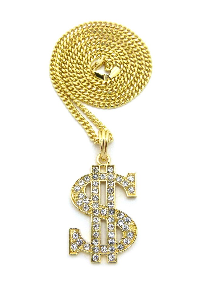 NEW DOLLAR SIGN PENDANT & 24" BOX/CUBAN/ROPE CHAIN HIP HOP NECKLACE ...