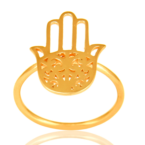 18k Gold Plated Hamsa Hand Ring Handmade Protection Jewelry For Women ...