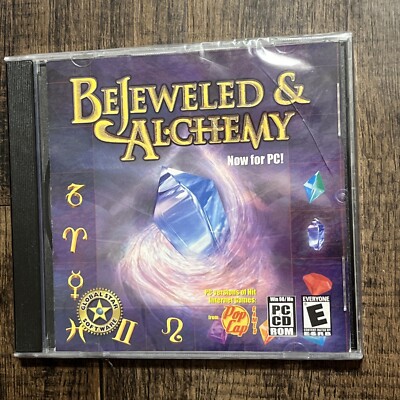 2001 Bejeweled & Alchemy PC CD match colored gems 2D grid squares ...