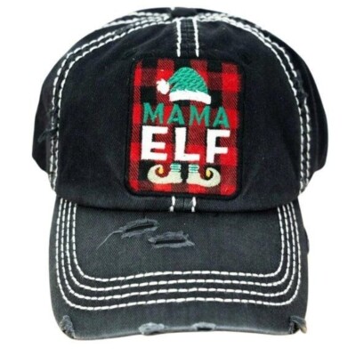 KBETHOS Distressed Black 'Mama Elf' Baseball Cap Hat Buffalo Plaid ...