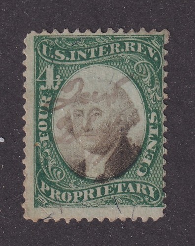 MATT'S STAMPS US SCOTT #RB4b 4-CENT GREEN & BLACK ON GREEN PAPER, USED ...