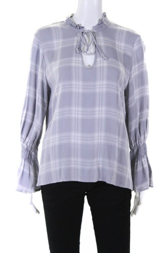 Goen J Womens Disconnect Ruffle Tie Neck Plaid Blouse Grey Size Large 10908754 | eBay