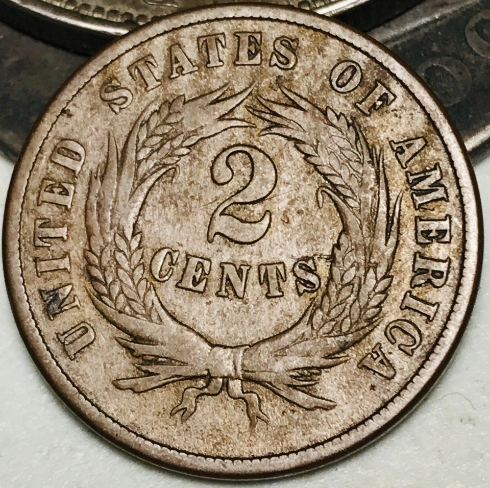 1869 Two Cent Piece 2C Ungraded Circulated Civil War Era US Copper Coin ...