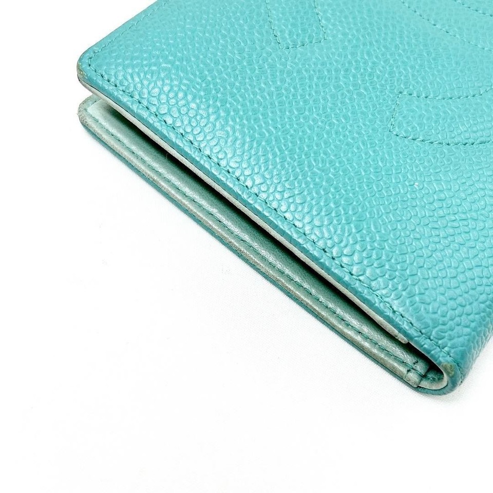 CHANEL Coco Mark Tiffany Blue Color Clasp Purse Long Wallet Used | eBay