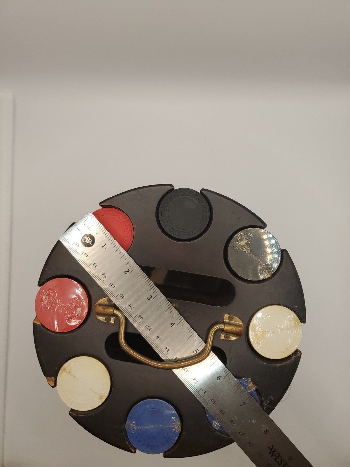 Vtg Poker Chip Plastic Rotating Carousel and Chips 2 Deck Card Holder w ...