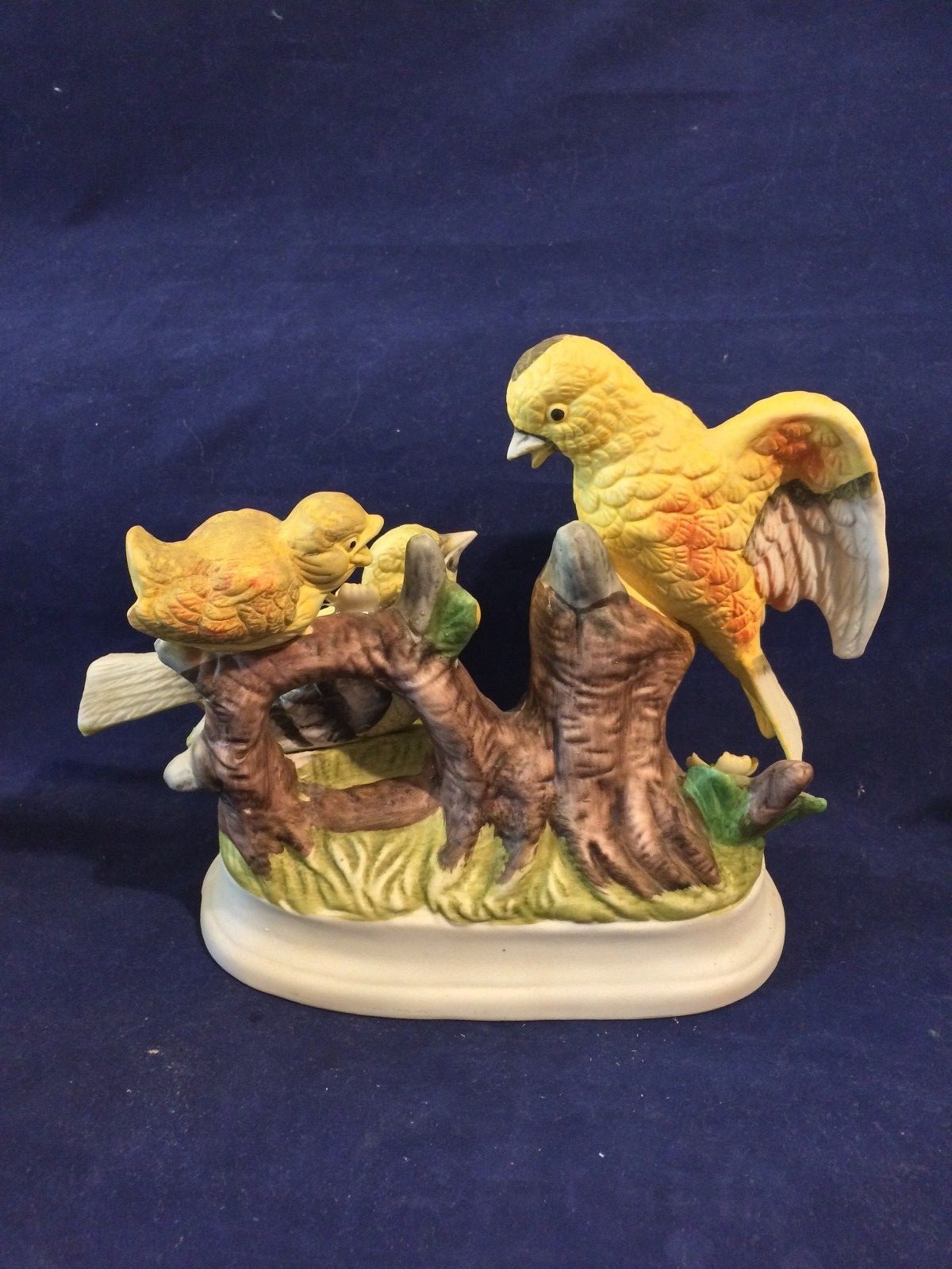 Lefton Japan Yellow Birds with Young Bird on Tree Flowers Porcelain ...