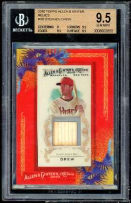 Stephen Drew Card 2010 Topps Allen Ginter Relics #SD Stephen Drew BGS 9 ...