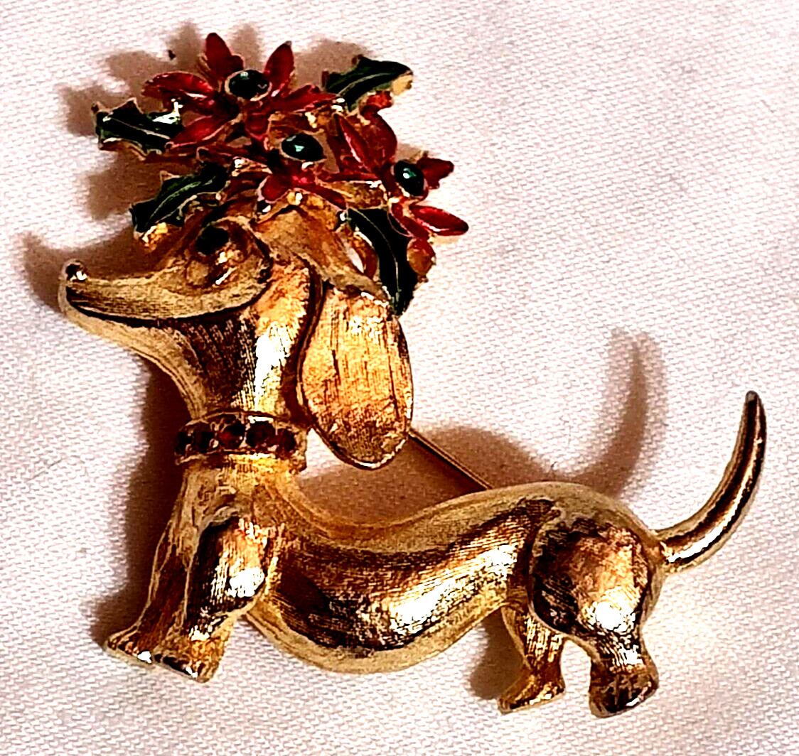MYLU Brooch Pin Figural VTG 1970's Dachshund Dog Brus… - Gem