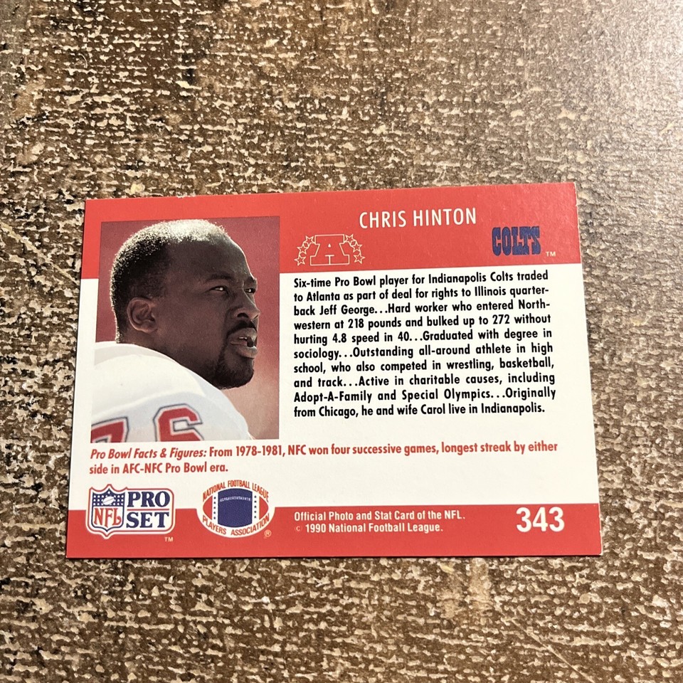 1990 Pro Set Football Card #343B Chris Hinton Colts Hawaii Pro Bowl ...