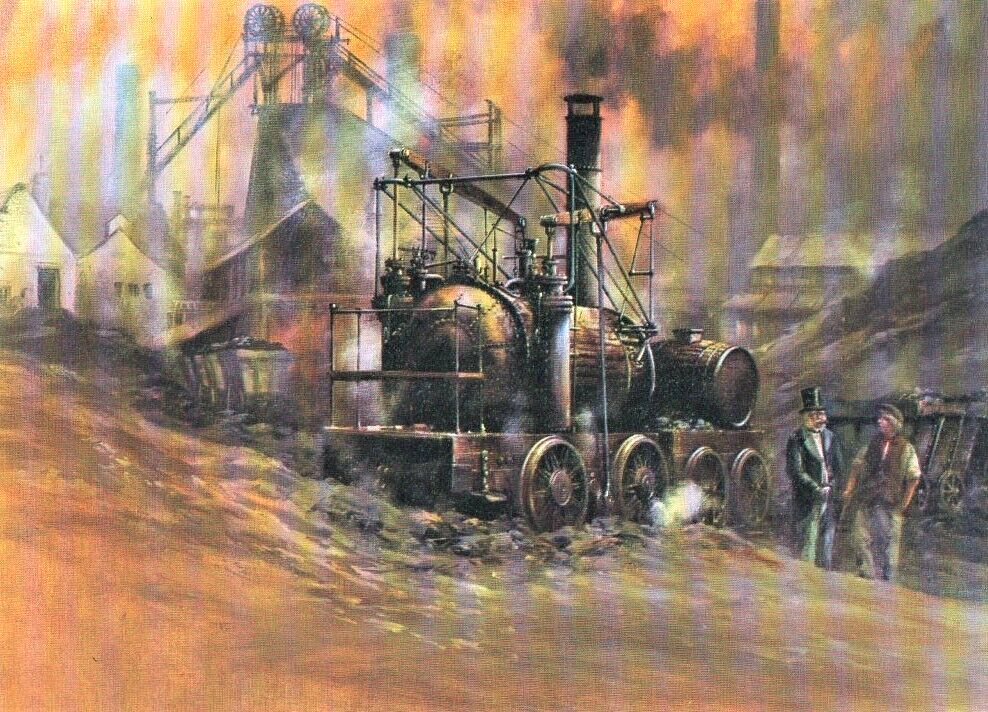 MAGNIFICENT RAILWAY PRINT PUFFING BILLY ENGINE AT WYLAM COLLIERY DURHAM ...