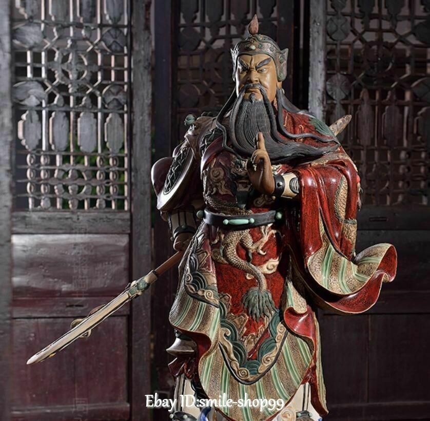 31" Wucai Porcelain Ancient Dragon Guan Gong Yu Warrior God General ...