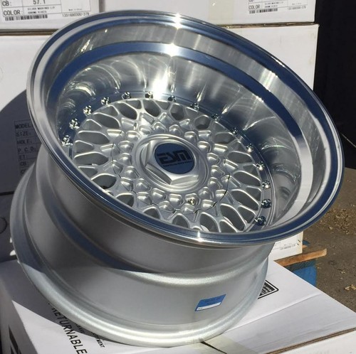 15x9 +10 Silver 4x100 5x100 ESM-02R Wheels Rims BMW E30 84-91 3 Series ...