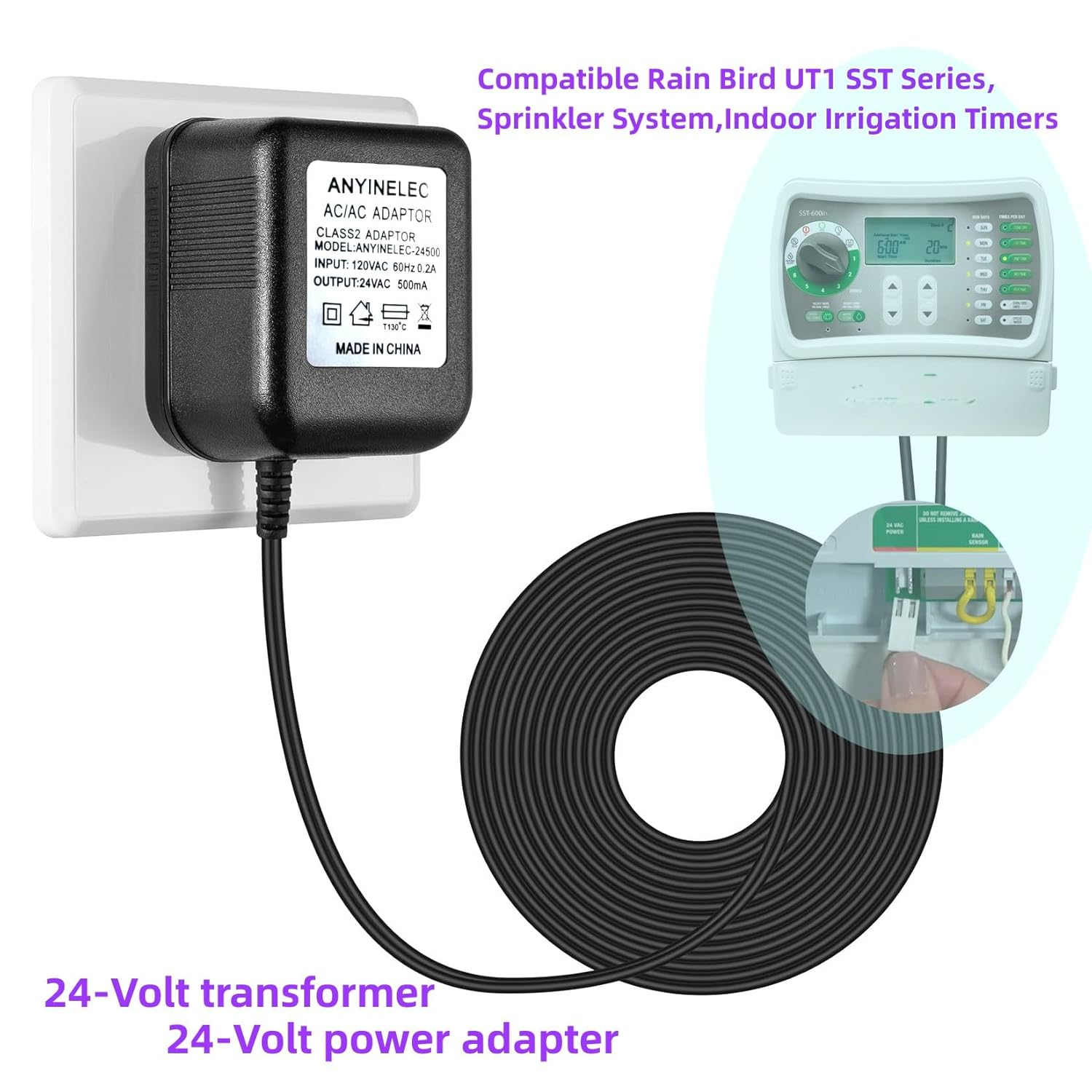 Rain Bird SST Series Indoor Irrigation Timers 24V AC Power Adapter ...
