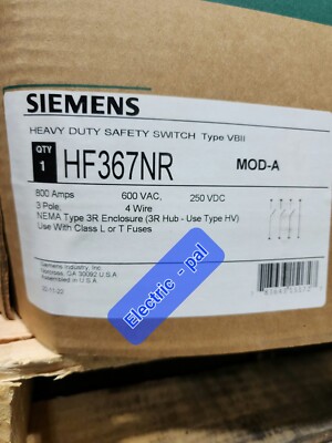 800 AMP DISCONNECT SIEMENS HF367NR 3PH 600V NEMA 3R. CAN BE USED @ 240 ...