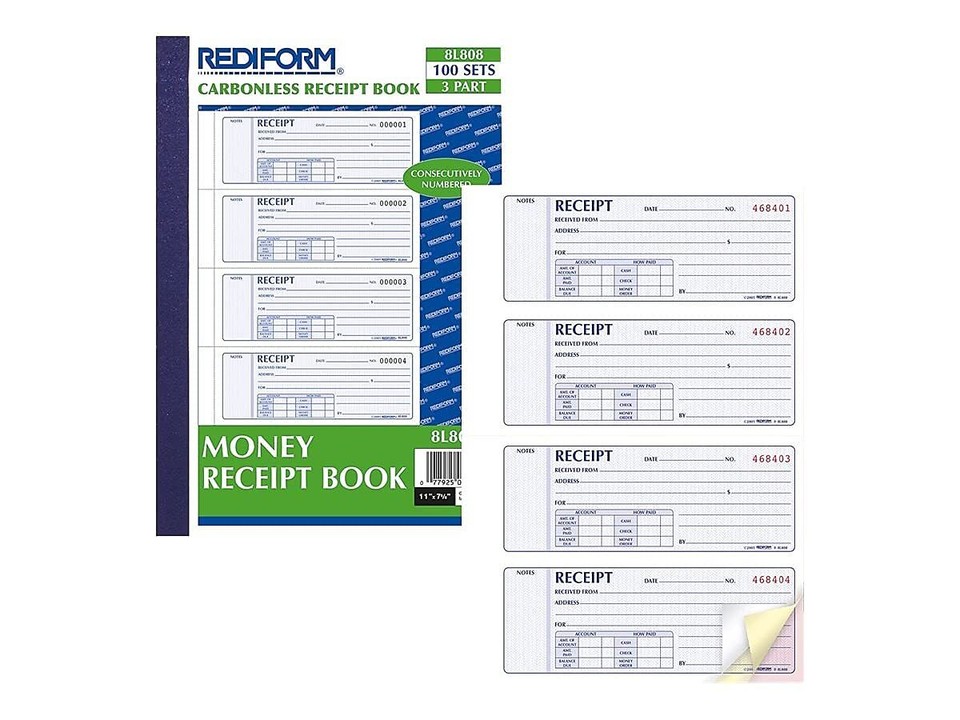 Rediform Receipt Books (RED8L808) Blue 11 x 7.625 inches | eBay