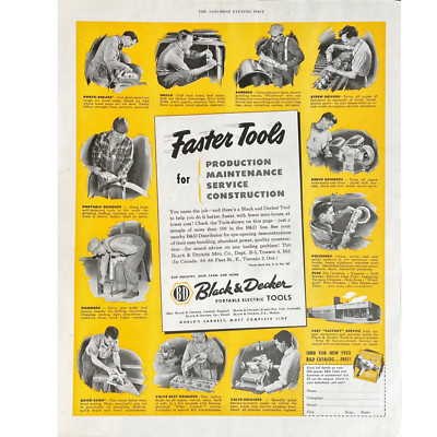 Black & Decker Tools Vintage Print Ad 1952 Retro Electric Tools Ad ...