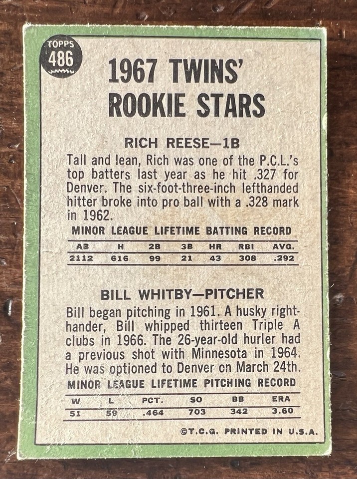 1967 Topps - 1967 Rookie Stars #486 Rich Reese, Bill Whitby (RC) | eBay