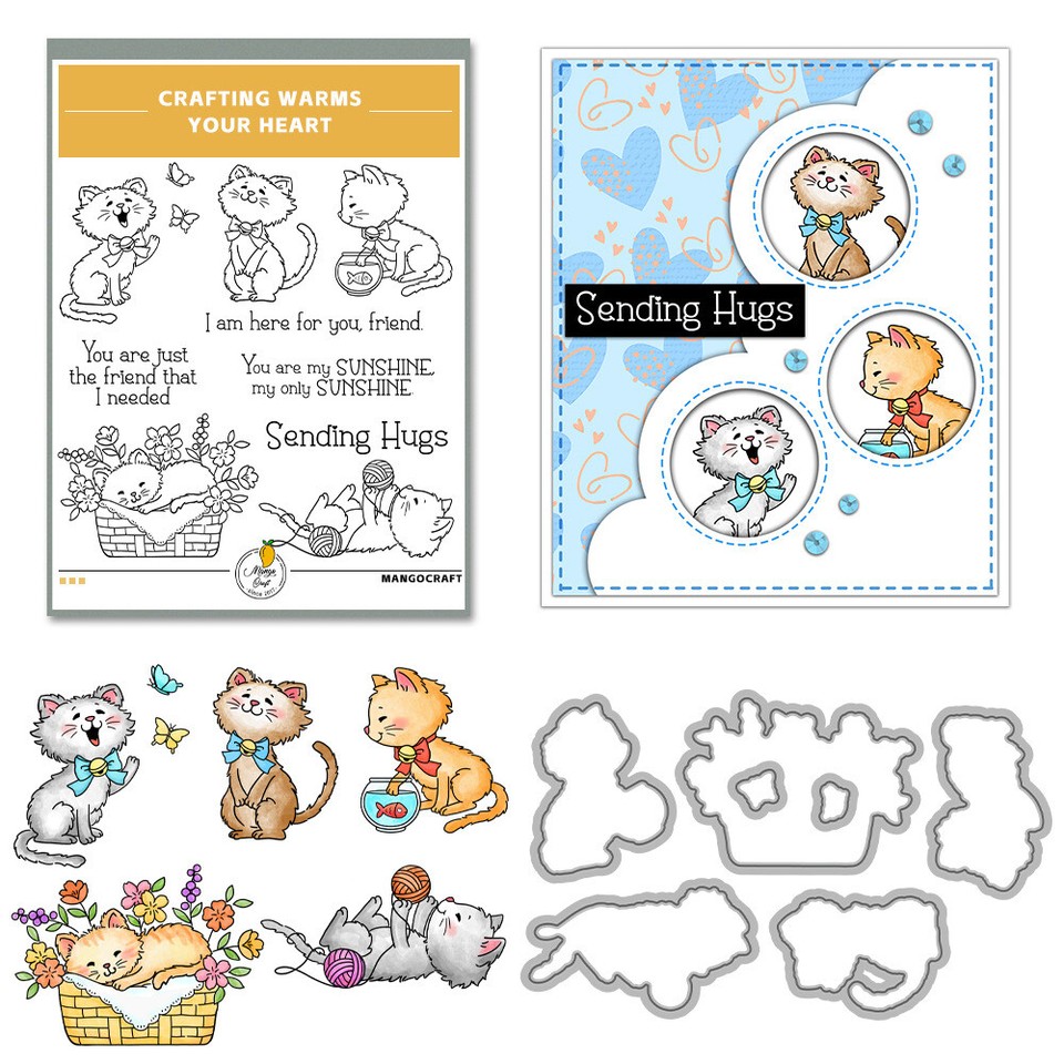 Cute Cats Metal Cutting Dies Clear Stamp Set Card Making Scrapbook ...