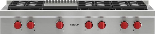 Wolf 48" Pro-Style Natural Gas Rangetop w/6 Dual-Stacked Sealed Burners ...