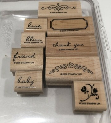 Stampin Up 2006 Noteworthy Set 9 stamps - friend baby love bliss thank ...