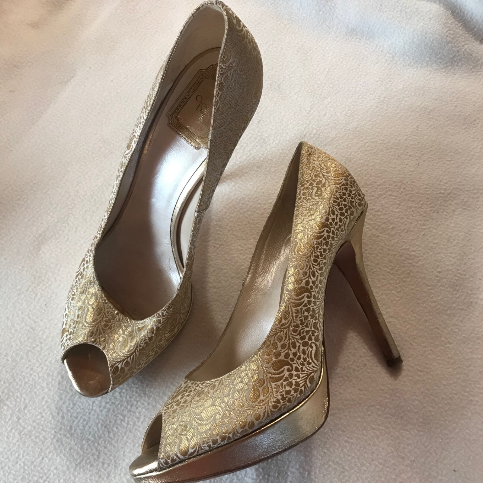 Christian Dior Platform High Heels Peep Toe Golden Sz… - Gem