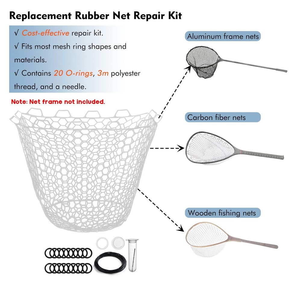 Rubber Net Replacement Fishing Net Bag Fly Fishing Foldable Fish ...