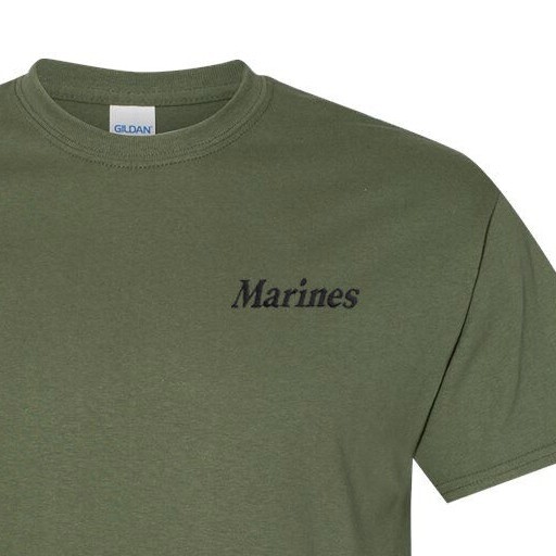 USMC Script Embroidered T-Shirt Military Green -Officially Licensed ...