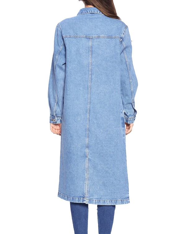 Women's Maxi Length Denim Cotton Oversize Long Casual Coat Button Up ...