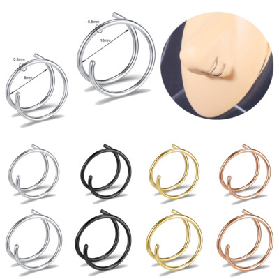20G Hoop Nose Ring Stainless Steel Double Spiral Single Pierced Nostril ...