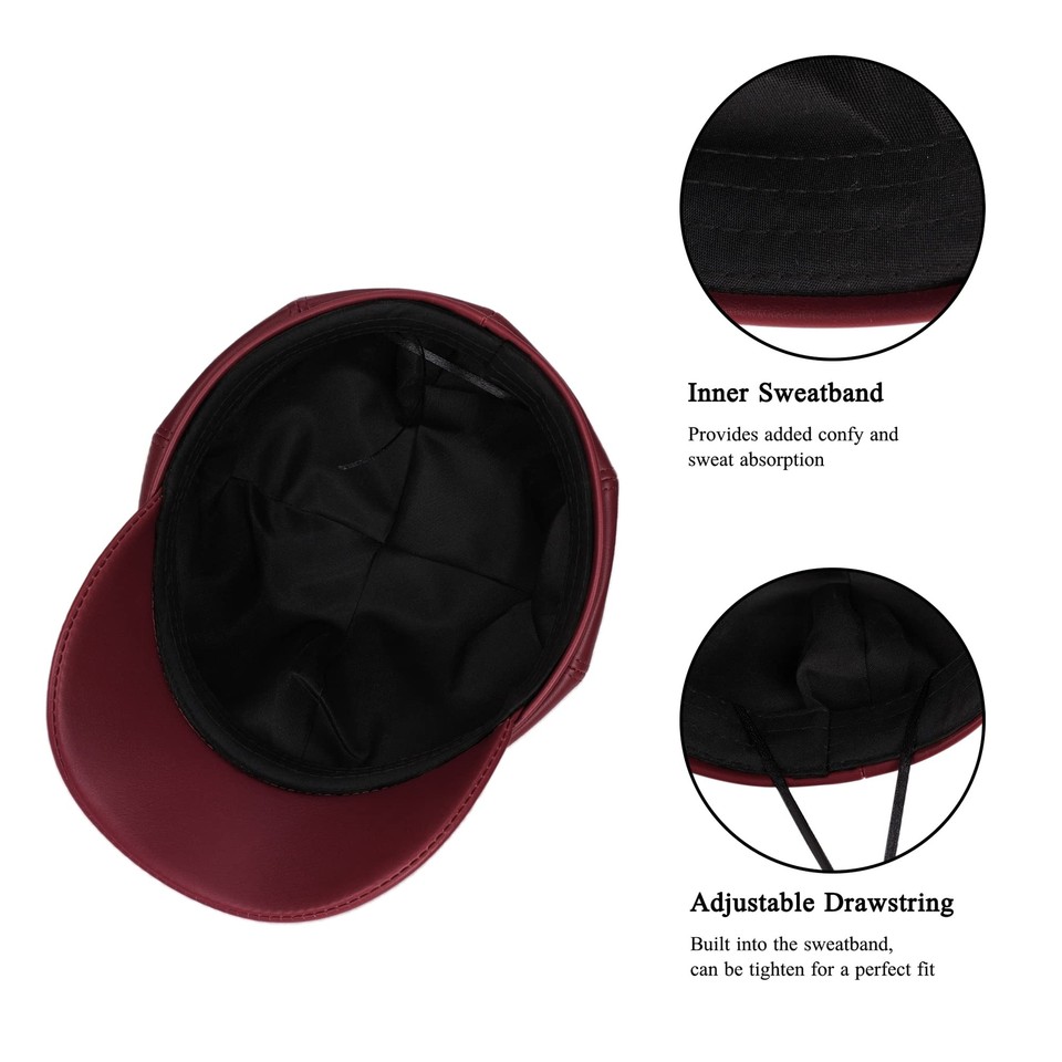 Womens PU Leather Newsboy Cap 8 Panel Paperboy Newsie Cap Bakerboy Cap ...