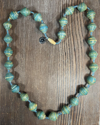 Beads For Life Paper Bead Necklace Beaded 20” Blue Green Strand UGANDA ...
