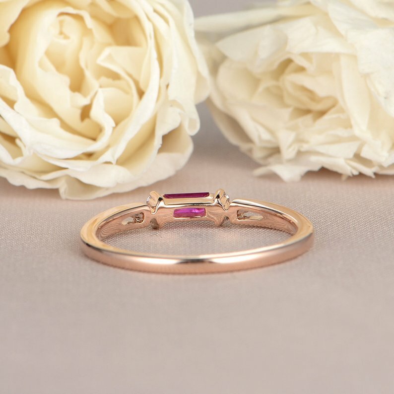 1ct Lab-Created Pink Ruby Engagement Ring Petite Minimalist Rose Gold ...